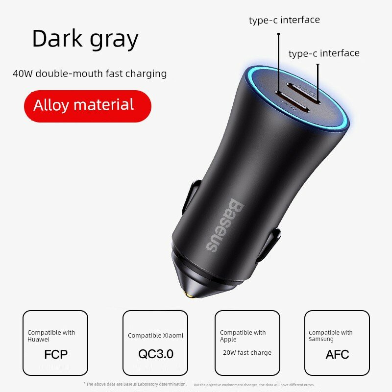 Baseus серый автомобильный зарядный блок 40 Вт с двумя портами USB-C для устройств Apple