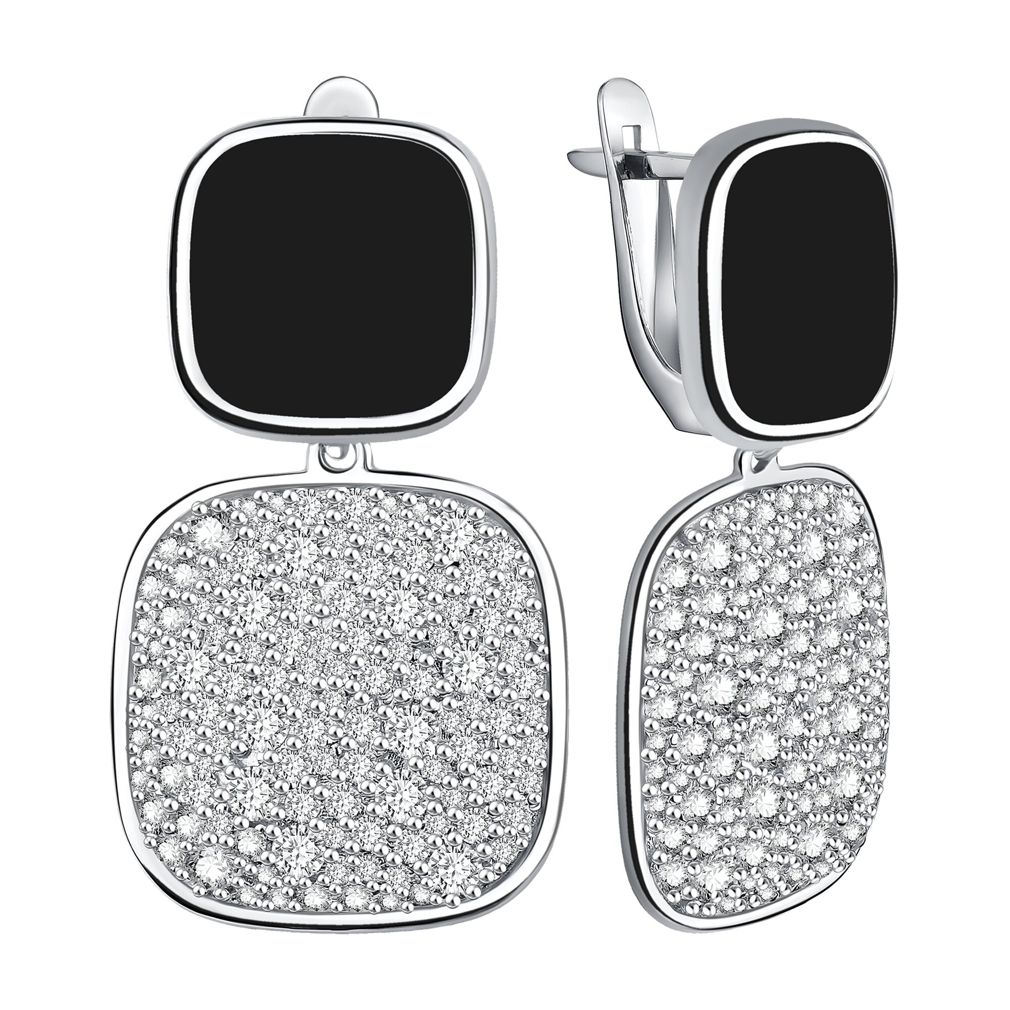 Серьги, серебро, 925 проба, родирование, эмаль, фианит