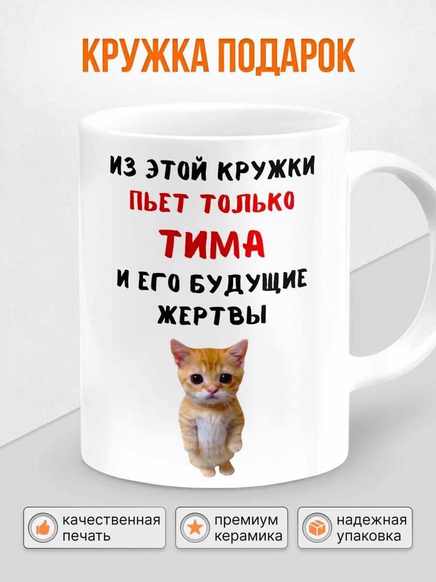 Кружка с приколом с котиком с именем Тима, 330 мл, 1 шт.