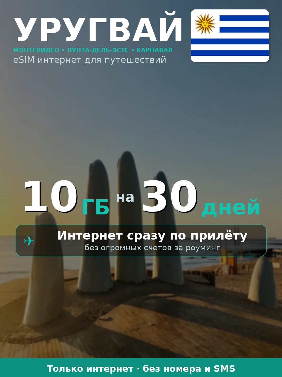ESIM Уругвай — мобильный интернет 10 ГБ на 30 дней | виртуальная SIM-карта для путешествий