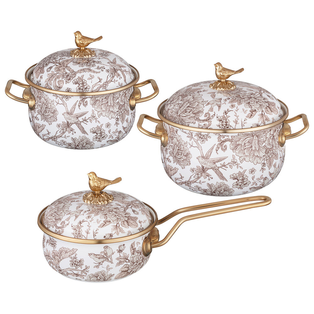 Набор посуды LEFARD серия ROYAL GARDEN 6ПР: кастрюли 2,1Л+2,8Л (16+18СМ) И ковш 0,9Л (14 СМ)