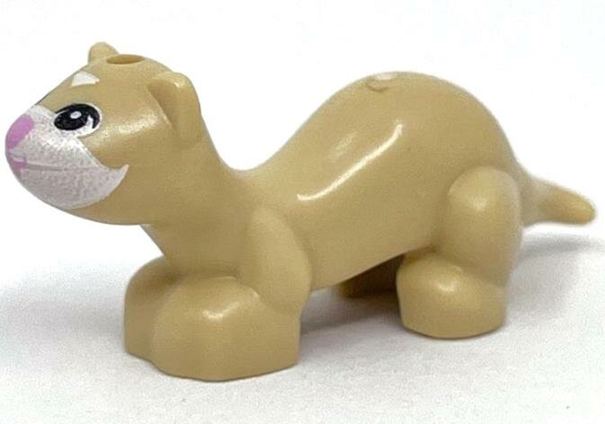 Деталь Lego 6903pb02 Ferret, Friends Style with White Face, Bright Pink Nose and Mouth and Black Eyes Pattern