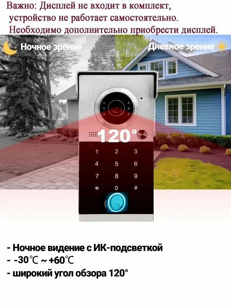 Наружный блок видеодомофона, двойная разблокировка: отпечаток + NFC