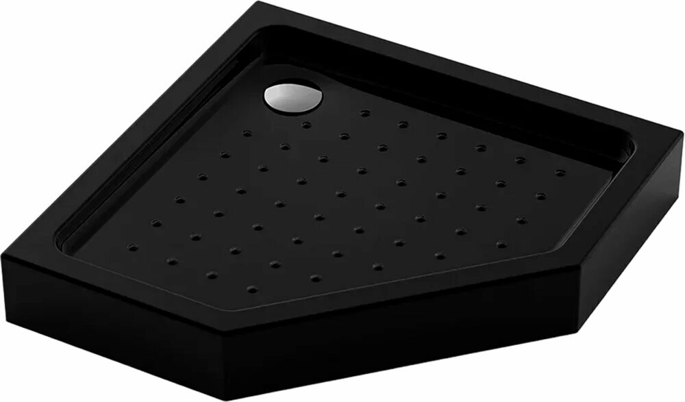 Поддон для душа Veconi Tezeo acrylic TZ-53B 80x80 см, акриловый, черный, низкий, пятиугольный, с антискользящим покрытием