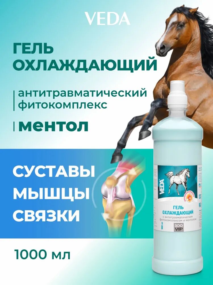 Гель охлаждающий с антитравматическим фитокомплексом и ментолом для мышц, связок, суставов, сухожилий, ЗооVIP, VEDA, 1000 мл