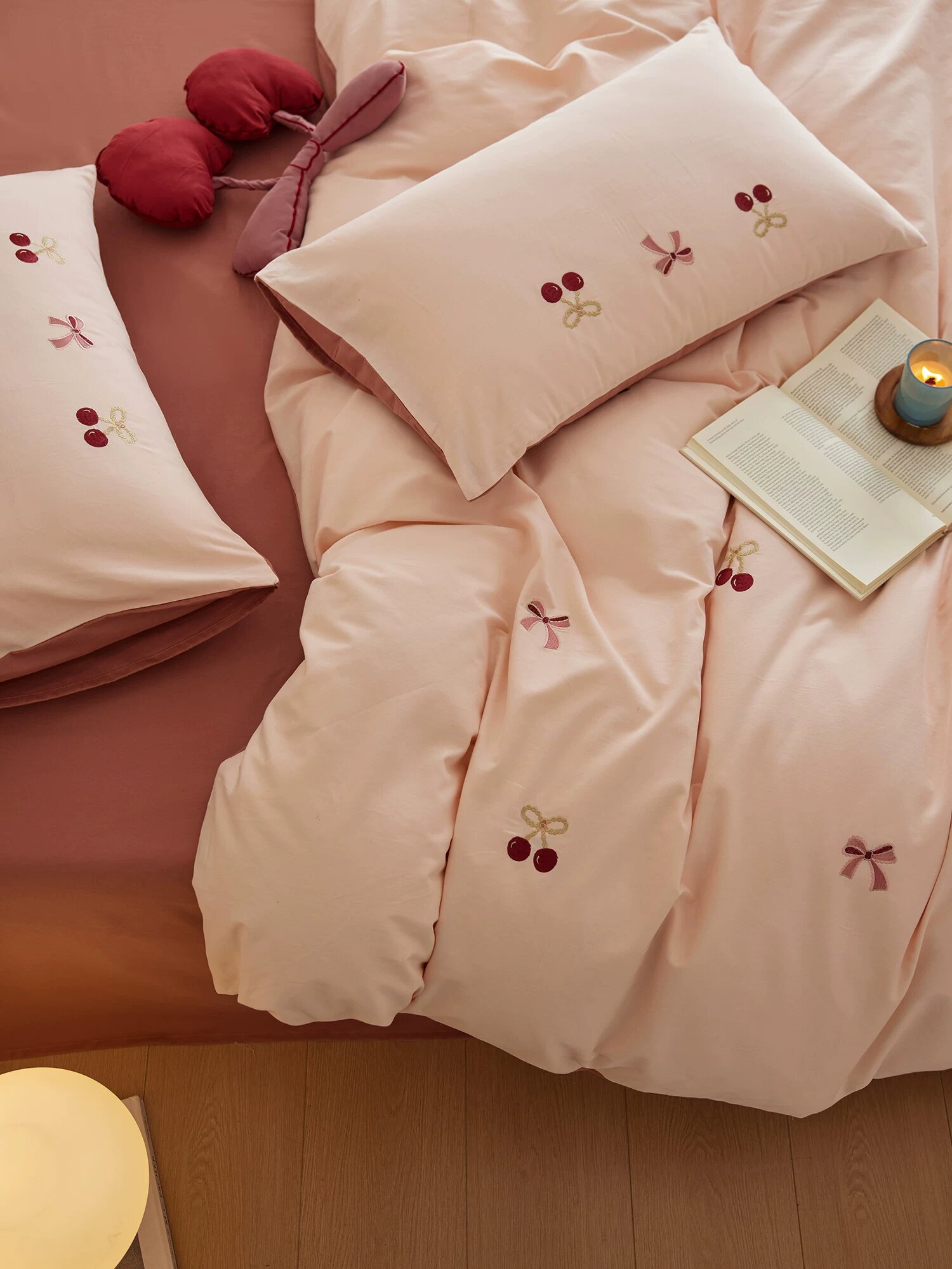 Комплект постельного белья Girly Heart Class A из 60 предметов: вышитый комплект из начесного хлопка для кровати 1.8м