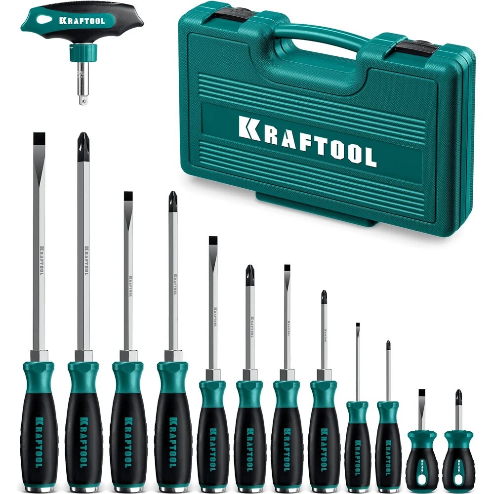Набор ударных отверток KRAFTOOL Impact 13 шт, сквозной стержень Cr-Mo 25035