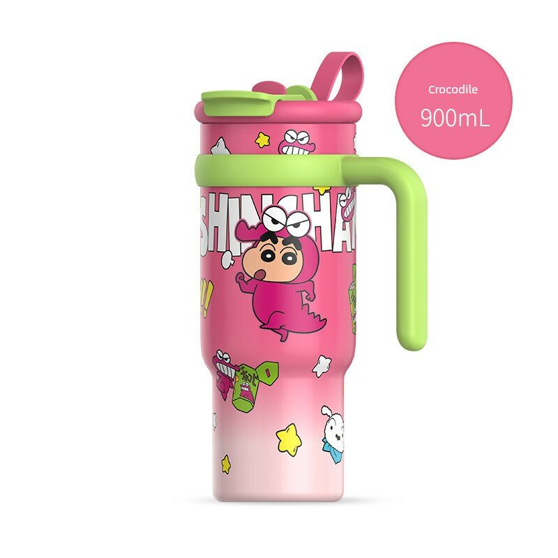 Кружка-термос Crayon Shin Chan 900 мл с трубочкой, щеткой и 3D-наклейками, модный дизайн