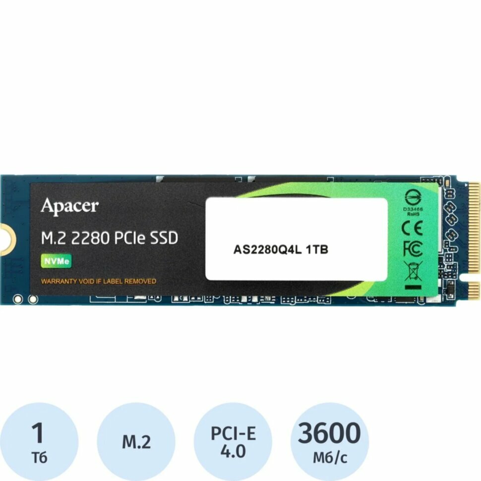SSD накопитель Apacer AS2280Q4L 1TB M.2 2280 PCIe Gen4x4(AP1TBAS2280Q4L-1), 2478267