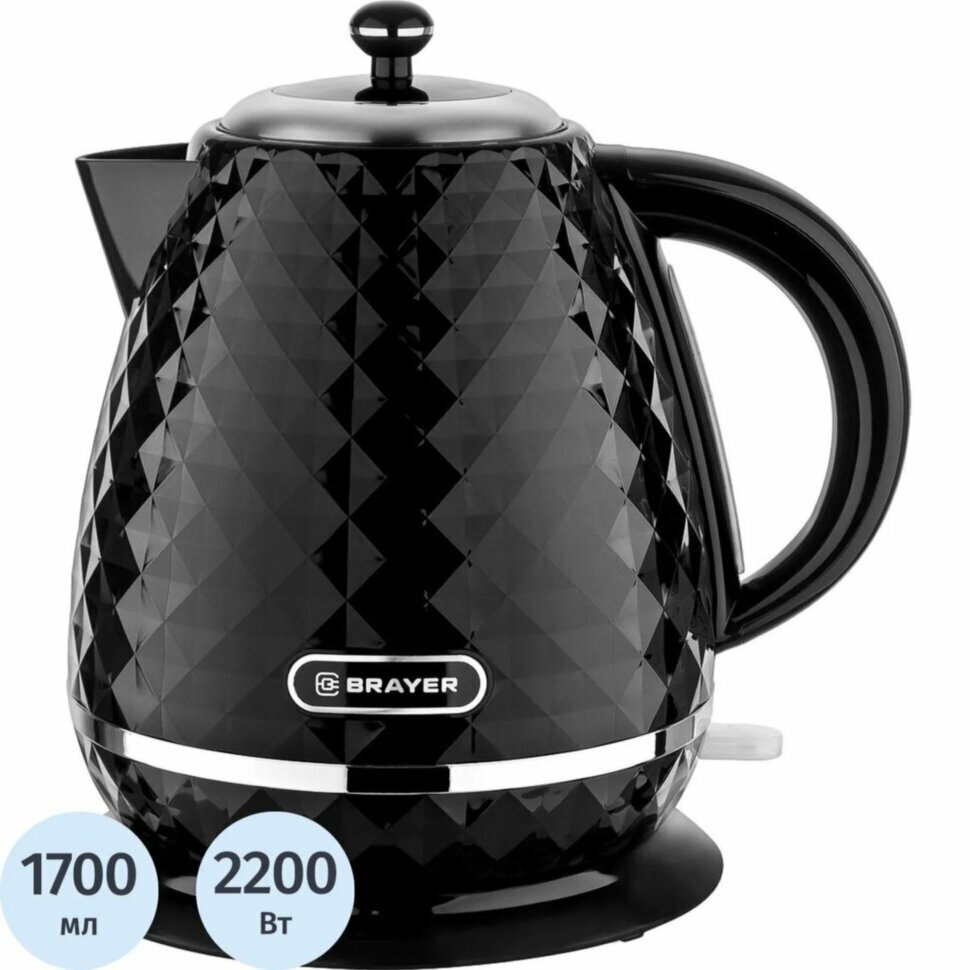 Чайник электрический BRAYER BR1008BK, 2200 Вт, 1,7 л, Strix, автоотключ, 1353346