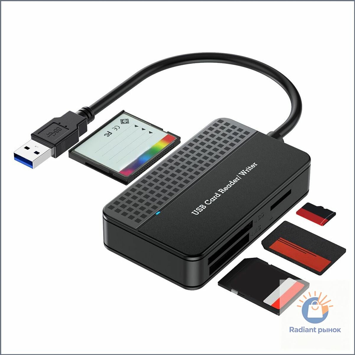 4-канальный кард-ридер USB 3.0: CF, SD, microSD, Memory Stick, USB-A/C