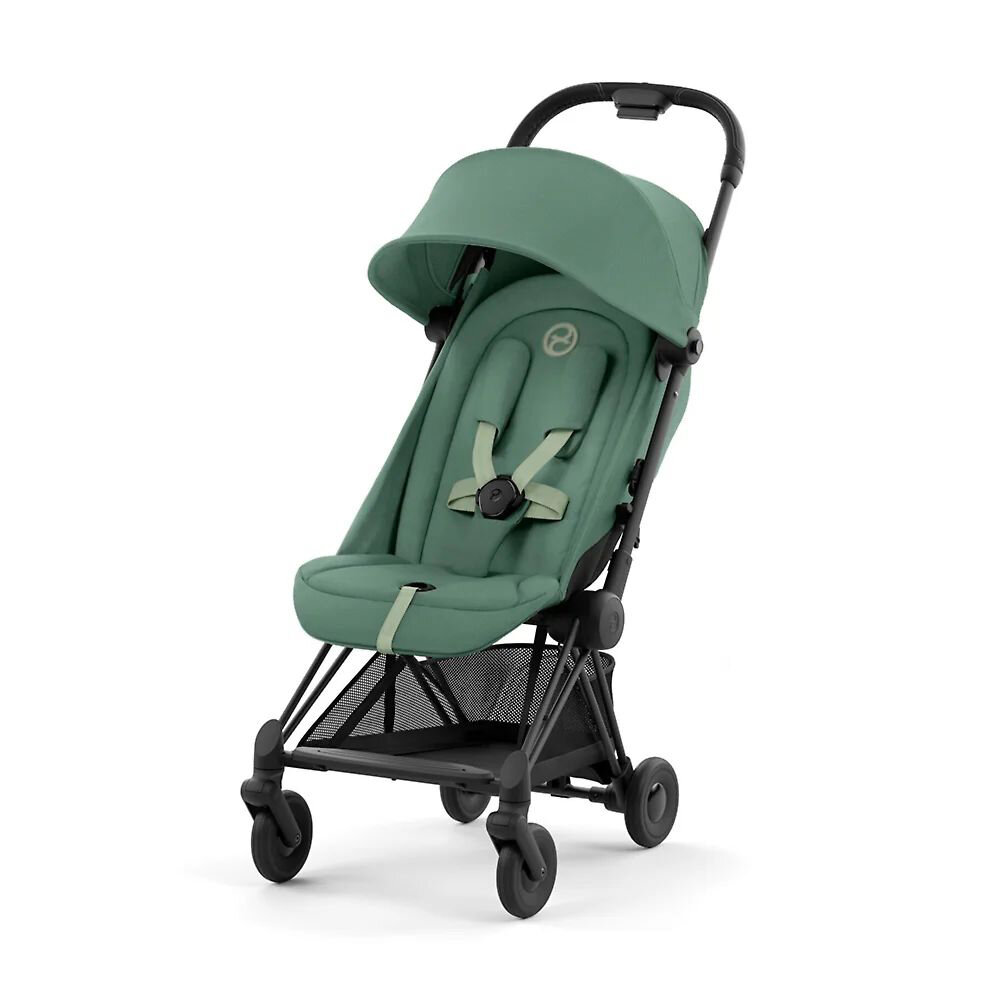 Компактная прогулочная коляска Cybex Coya (Matt Black Leaf Green с бампером и дождевиком)