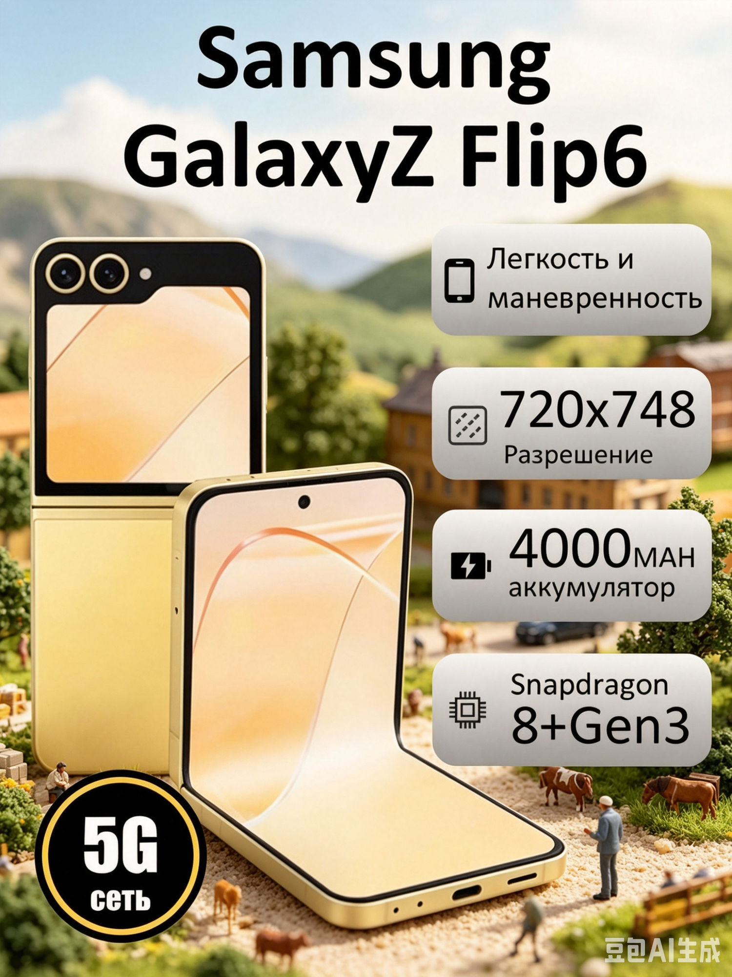 Оригинальный смартфон Samsung Galaxy Z Flip 6 (желтый) , 12/256 ГБ, складные телефоны высокого класса, Ультра HD камера