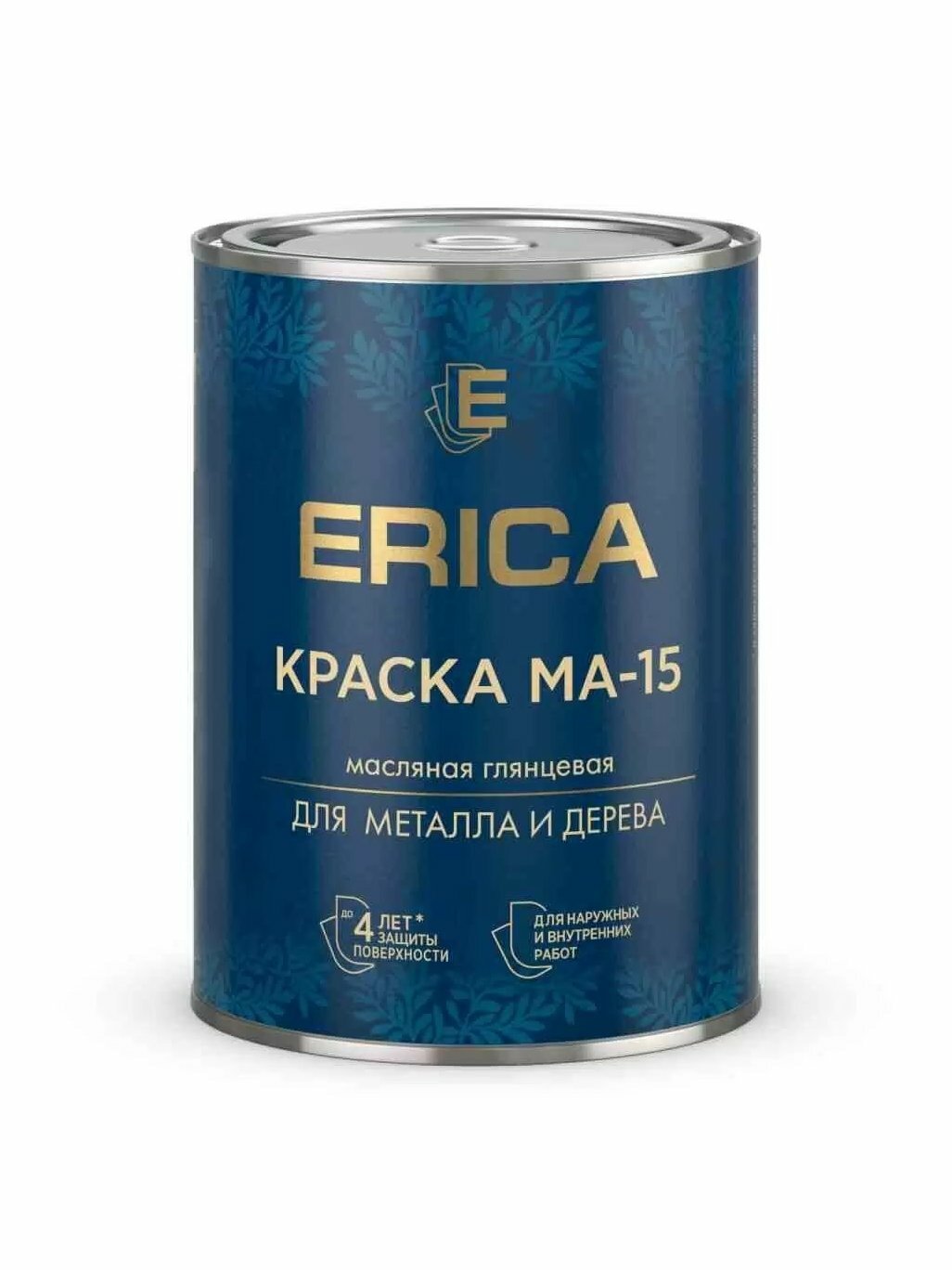 Краска масляная Erica МА-15 глянцевая голубая 0.8 кг для дерева и металла, универсальная для наружных и внутренних работ