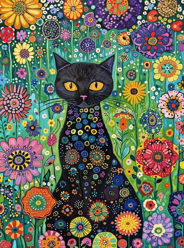Деревянные пазлы 1000 элементов, подарочная упаковка,50x75cm, Лепестки и Полуночный кот, подарочный набор для взрослых, продвинутый уровень сборки 5-10.