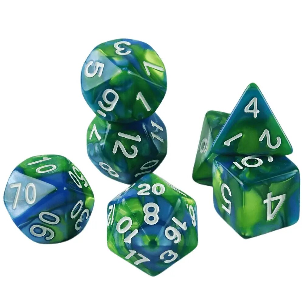 Набор костей D&D из 7 штук галактического стиля Blue And Green