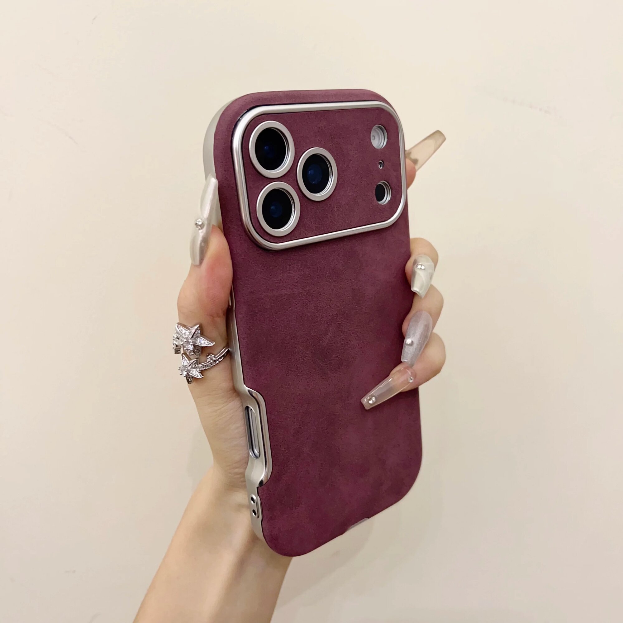 Замшевый кожаный защитный чехол с покрытием для iPhone 17, 16, 15, айфон 14 про, Бордовый, Wine Red