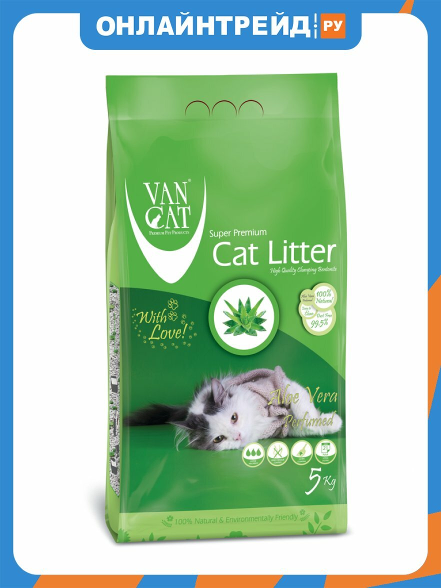 Комкующийся наполнитель Vancat VAN CAT Aloe Vera для кошачьих туалетов без пыли с ароматом алоэ вера 5 кг