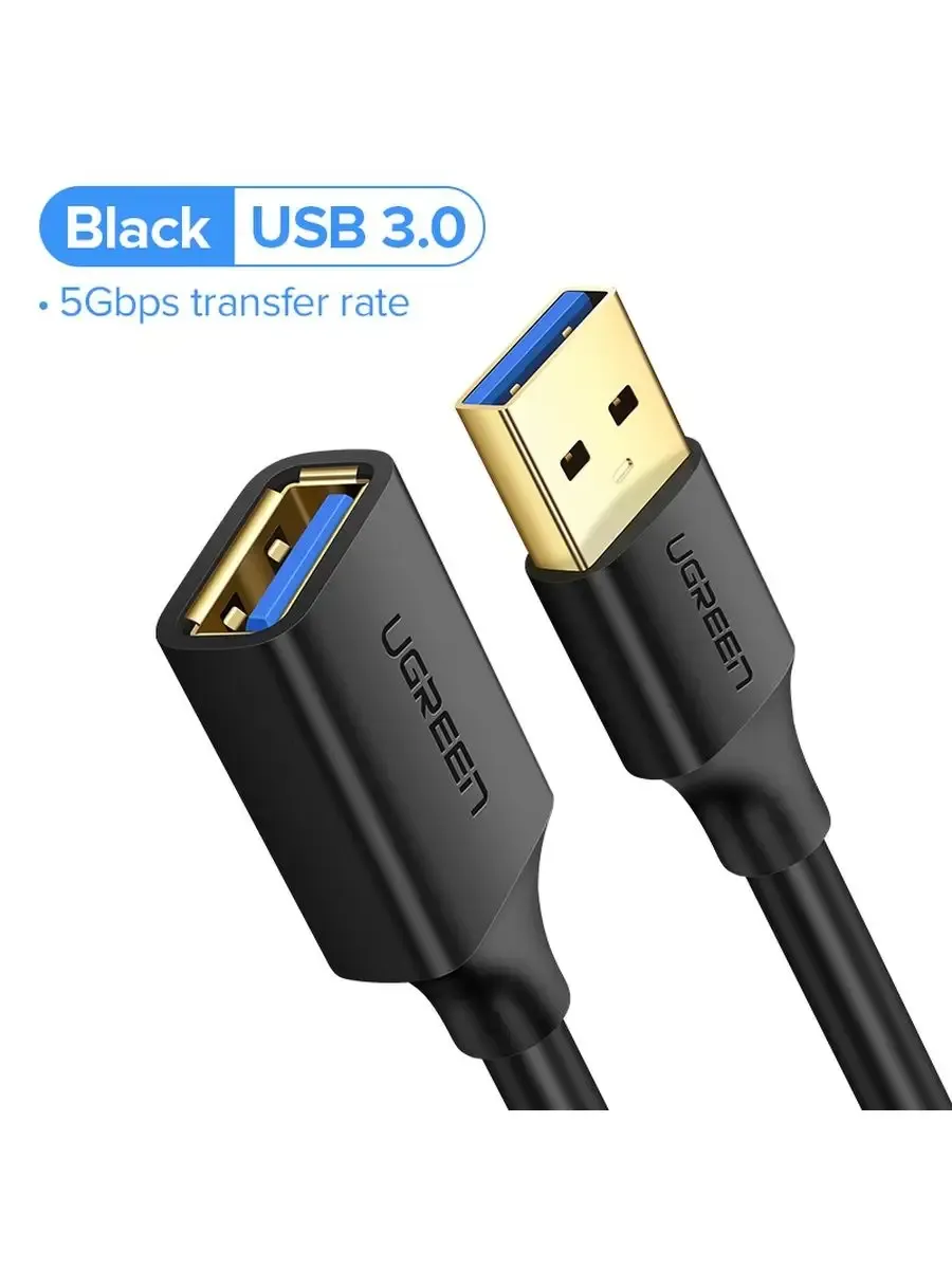 Кабель UGREEN US129 (10368) USB 3.0 Extension Cable 1м Черный USB 3.0 RU