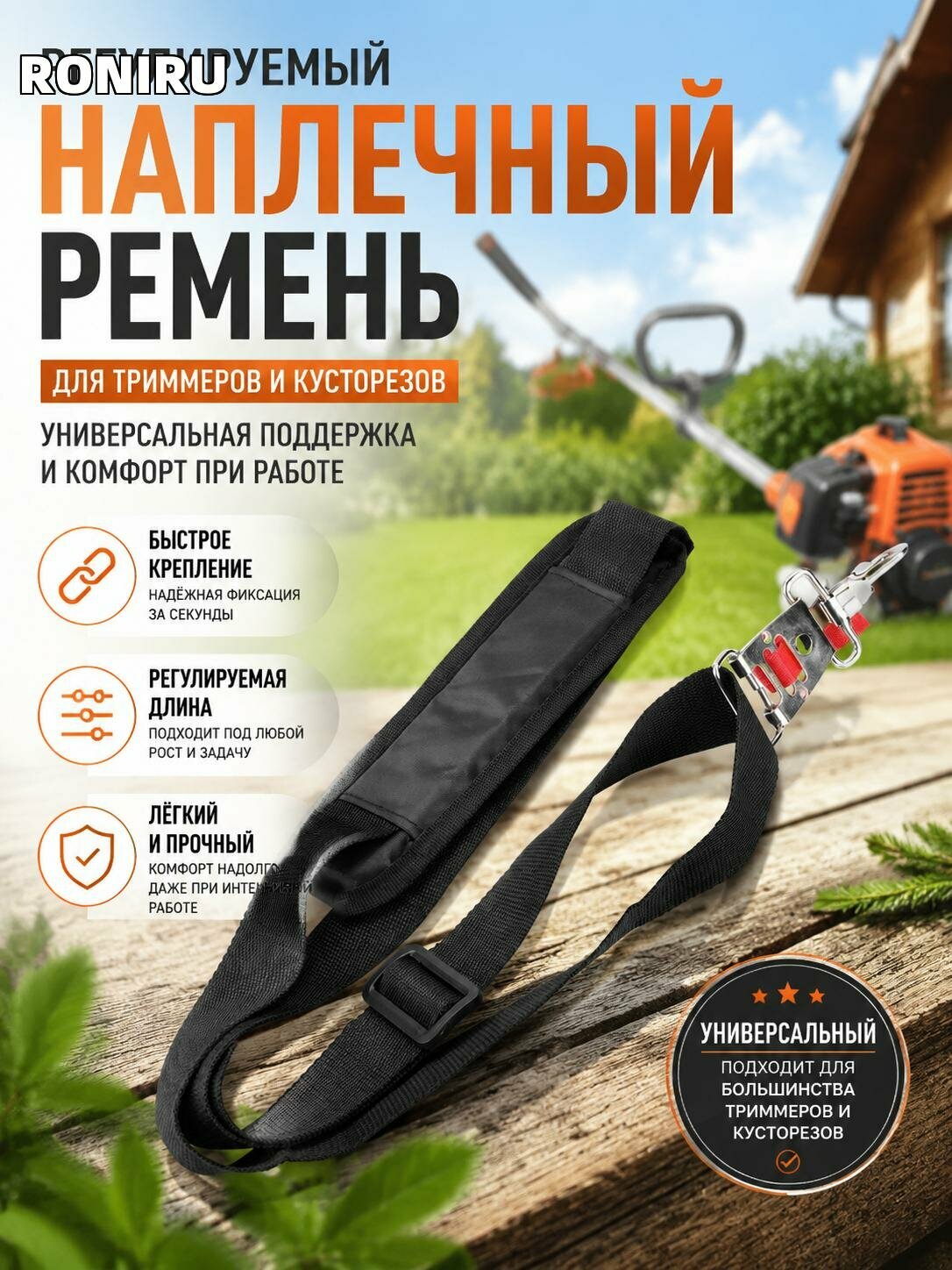 Регулируемый наплечный ремень для триммеров и кусторезов с быстрой системой крепления — универсальная поддержка