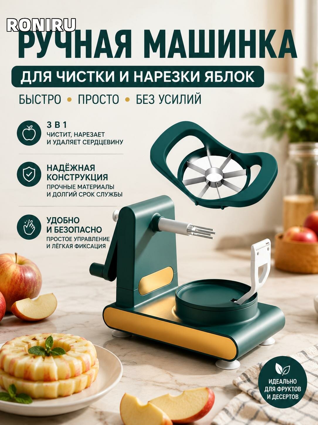 Ручная машинка для чистки и нарезки яблок — удобный кухонный инструмент для быстрой обработки фруктов и десертов