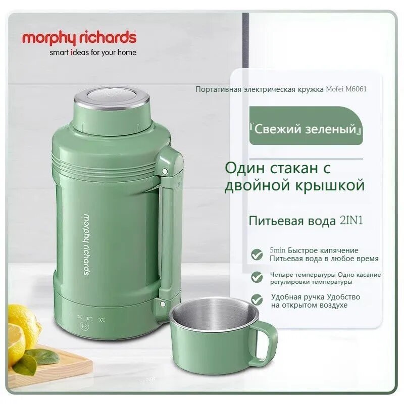 Morphy Richards Электрический чайник MR6060, салатовый, 1 л, 950 Вт, металл