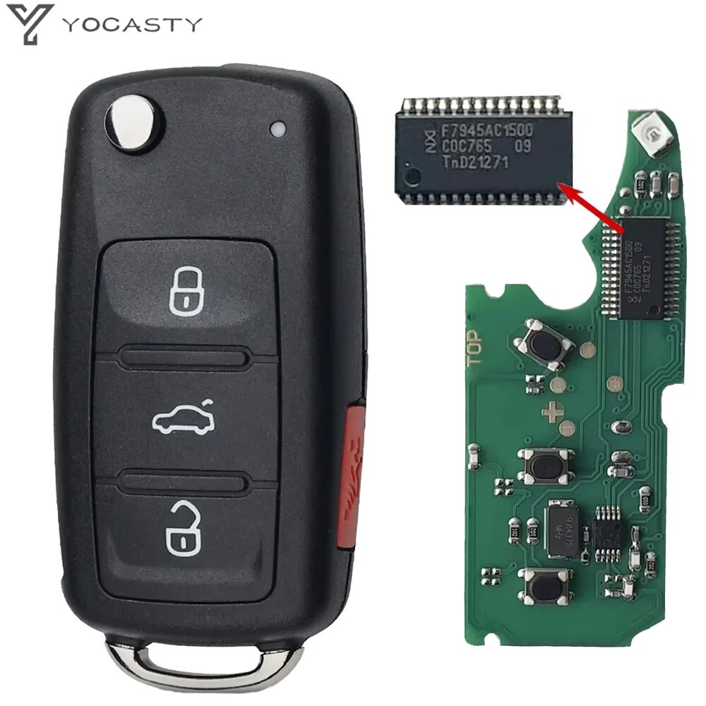 Умный автоключ VW Touareg Phaeton 2002-2010, 4 кнопки, 433MHz