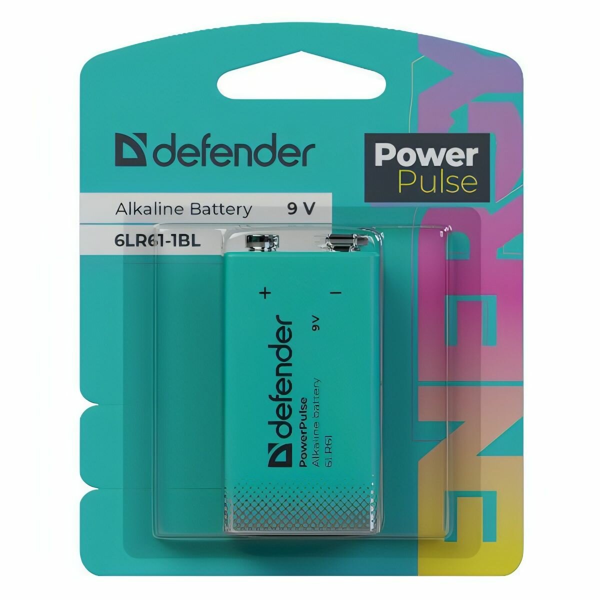Батарея Defender 6LR61-1BL 9V, блистер, 1 шт, PowerPulse