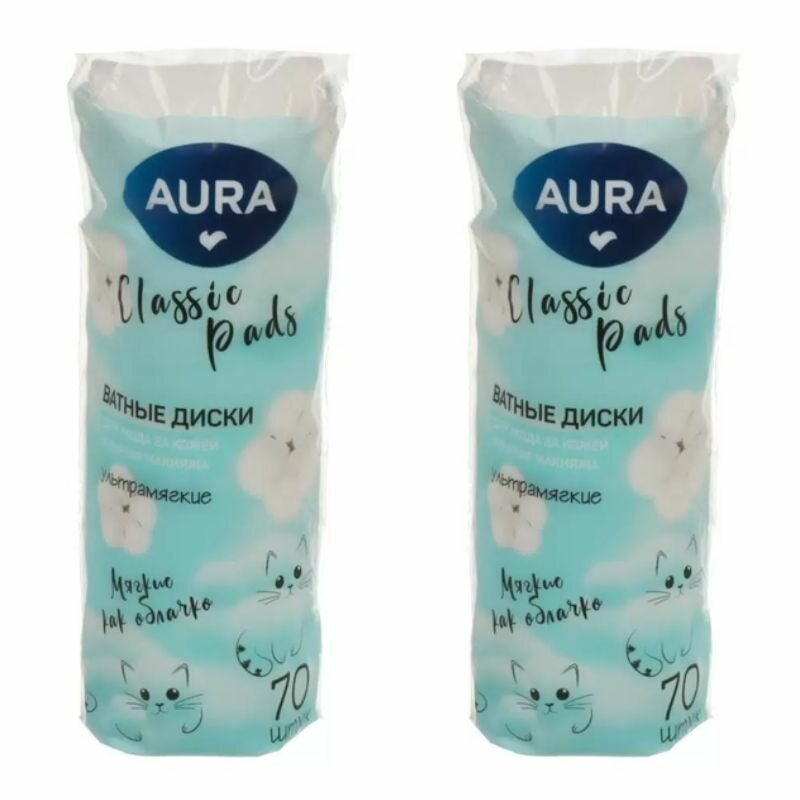 Aura Ватные диски, мягкие, 70 штук, 2 упаковки