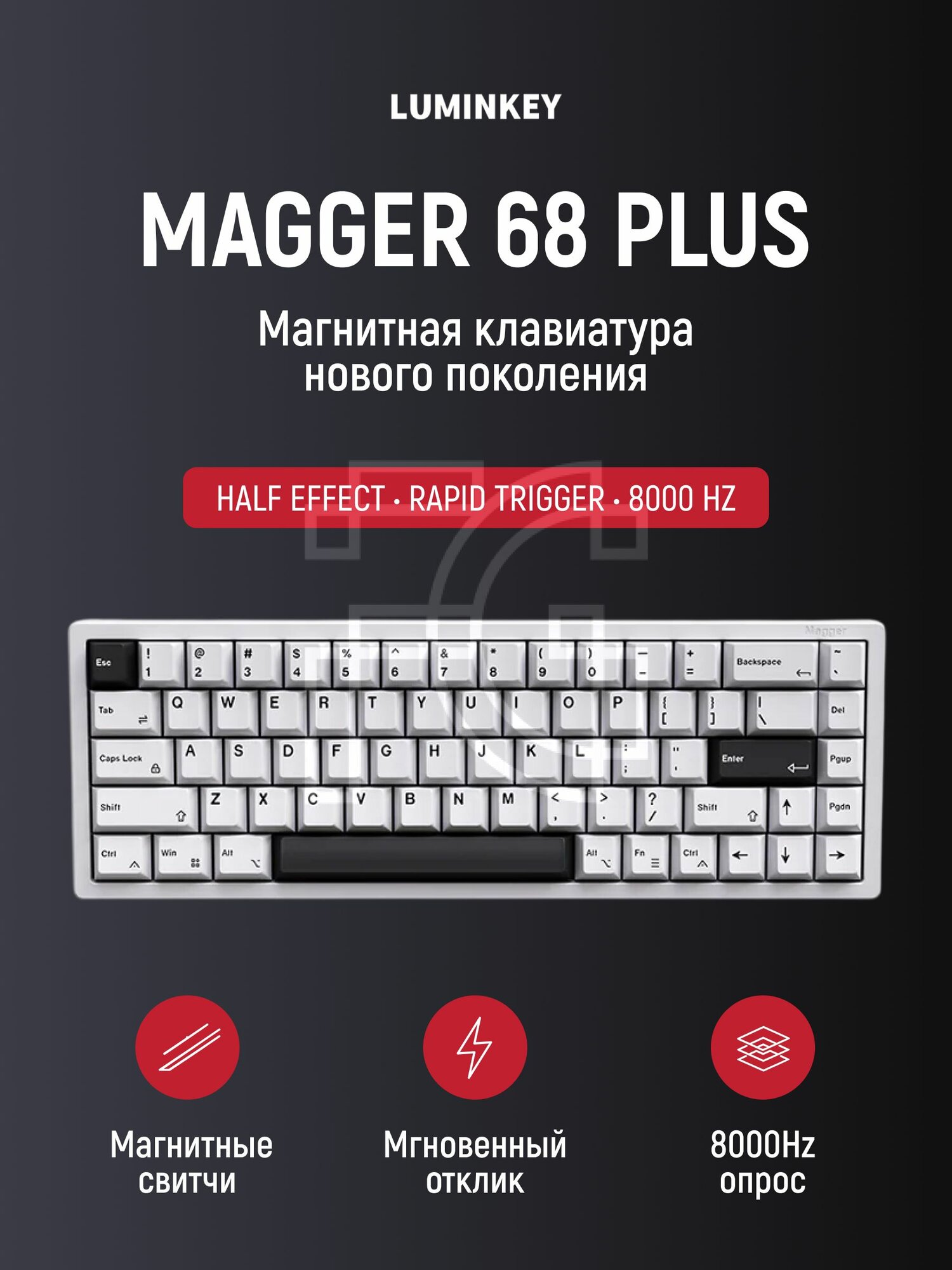 Магнитная клавиатура LUMINKEY Magger 68 Plus 65% Hall Effect Magnetic Gaming Keyboard E-Cold White / английская раскладка