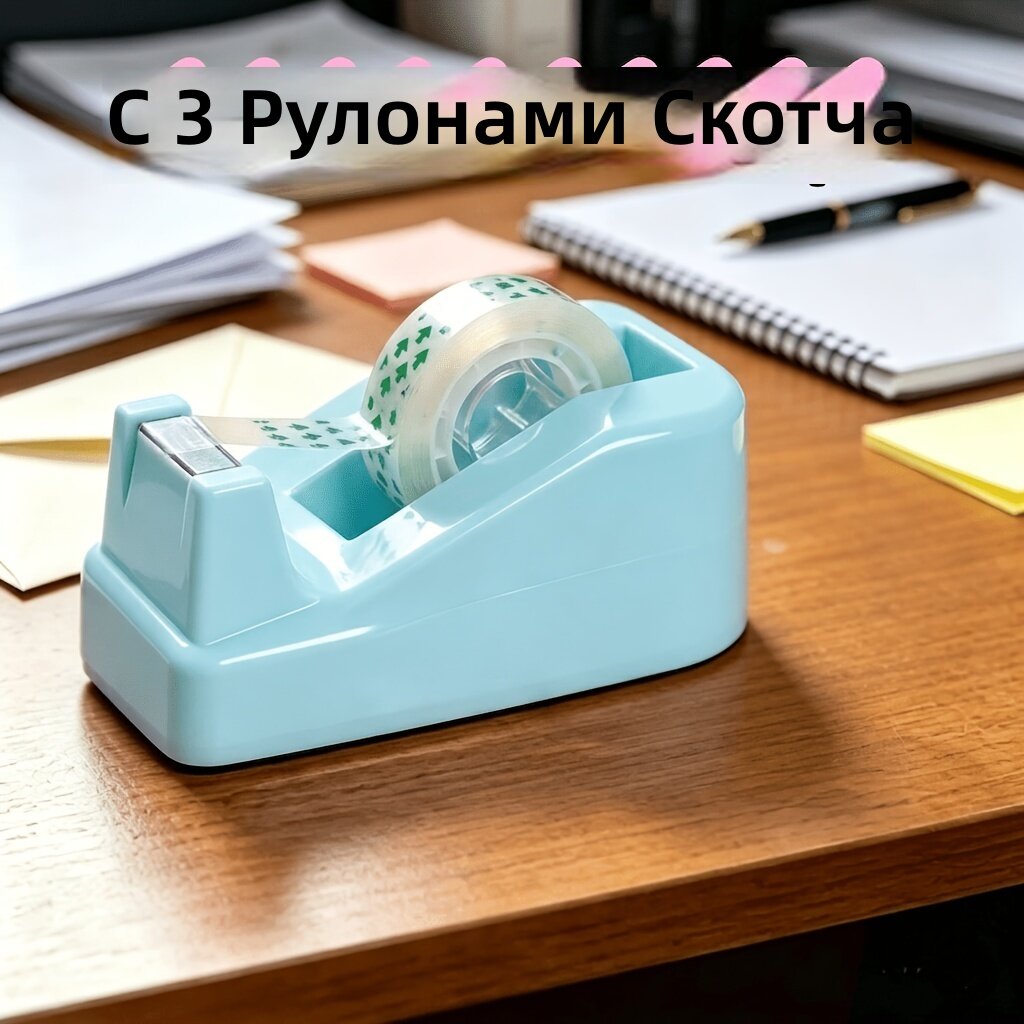 Набор дозаторов ленты 4-в-1, светло-голубой, с 3 рулонами прозрачной ленты, настольный резак для скотча, нескользящий держатель, канцелярские принадлежности для дома, офиса, школы