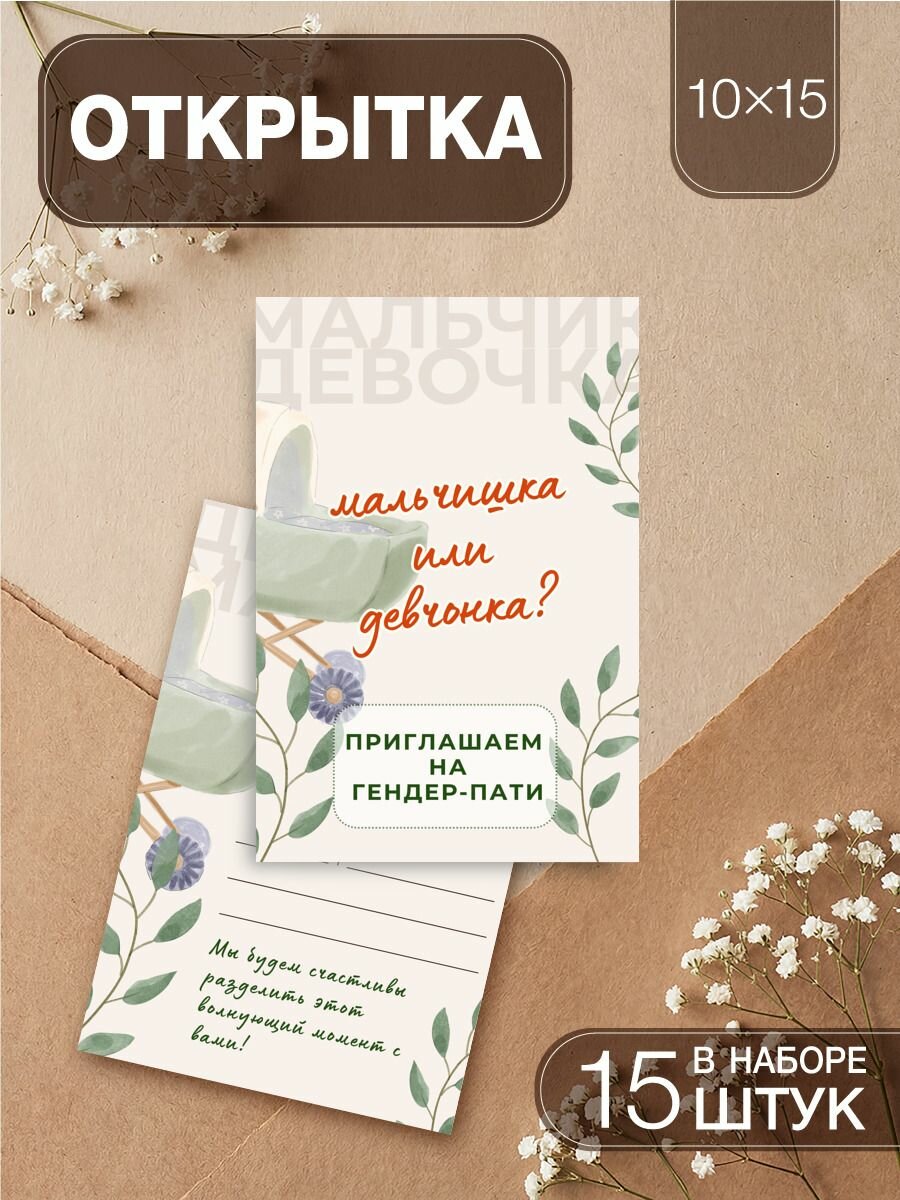 Приглашение на гендер-пати 15 шт 10х15 см