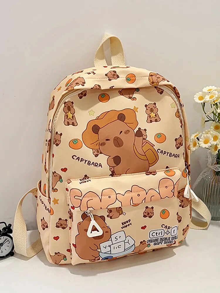 Желтая школьная сумка для девочек с капибарами, 32x24x11 см, из Китая, для школы, коллекция 2025 — фото 1