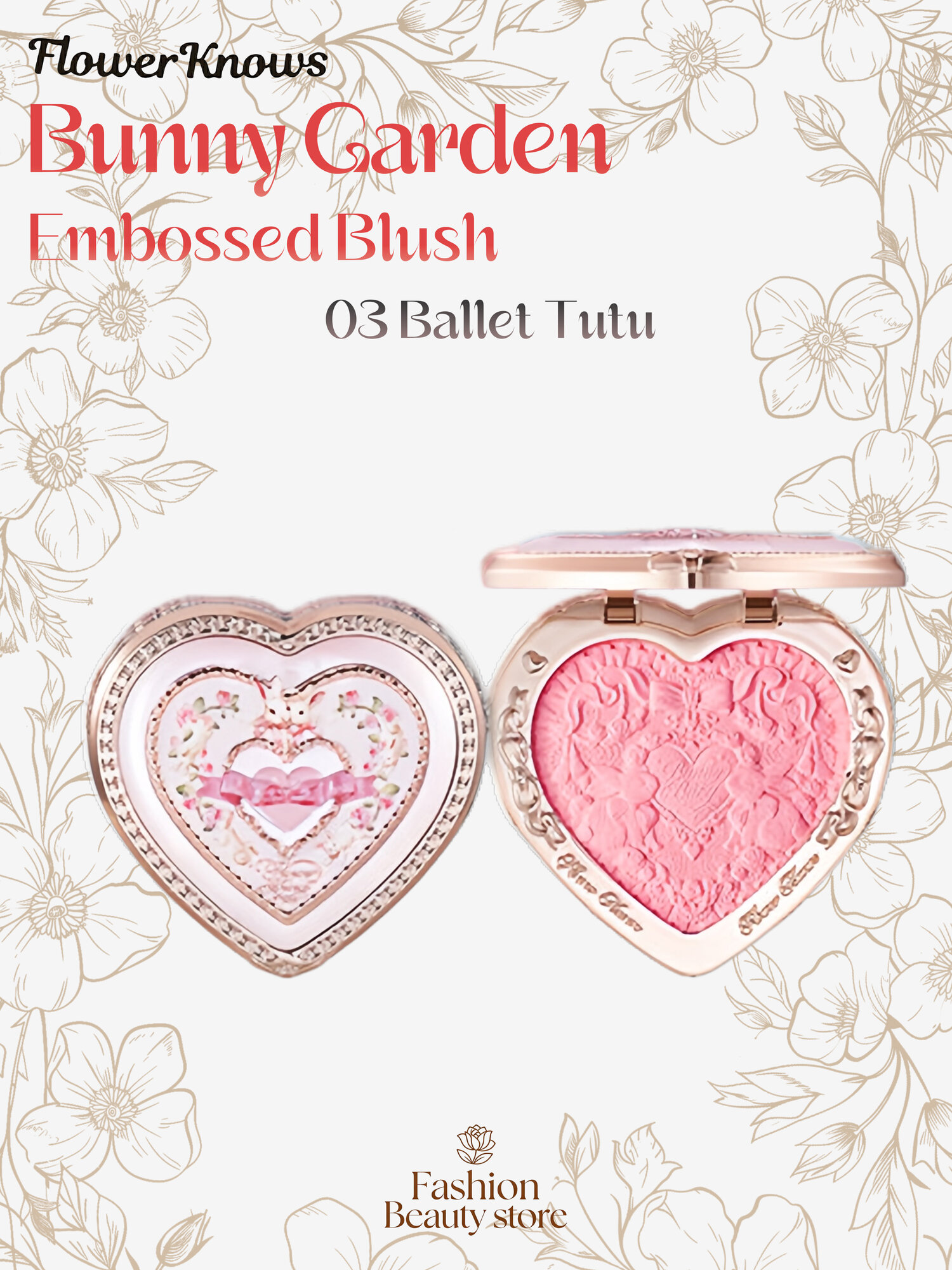 Flower Knows Bunny Garden Embossed Blush, шелковистая пудра с оттиском лепестков, которая делает ваши щеки похожими на поцелованные садовым ветерком. румяна для щек с оттиском пудра с лепестками садовый стиль