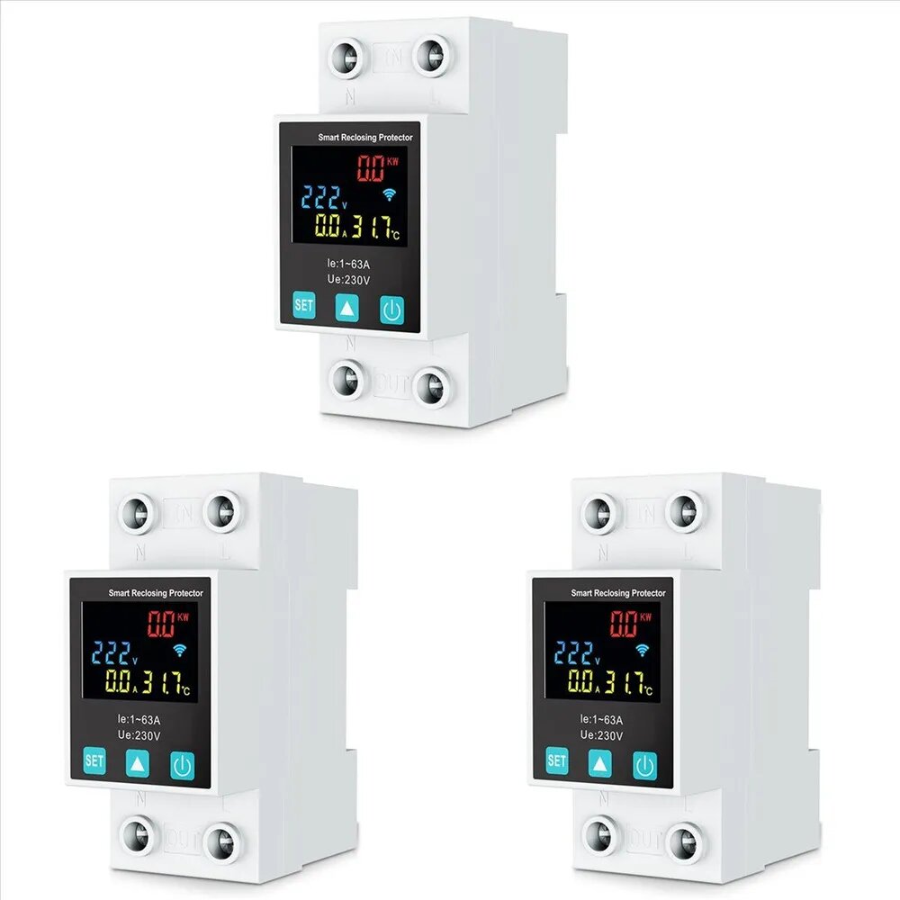 3X ZigBee TUYA 2P/63A Автоматический выключатель, защита от утечки тока, перенапряжения, пониженного напряжения, реле-измеритель
