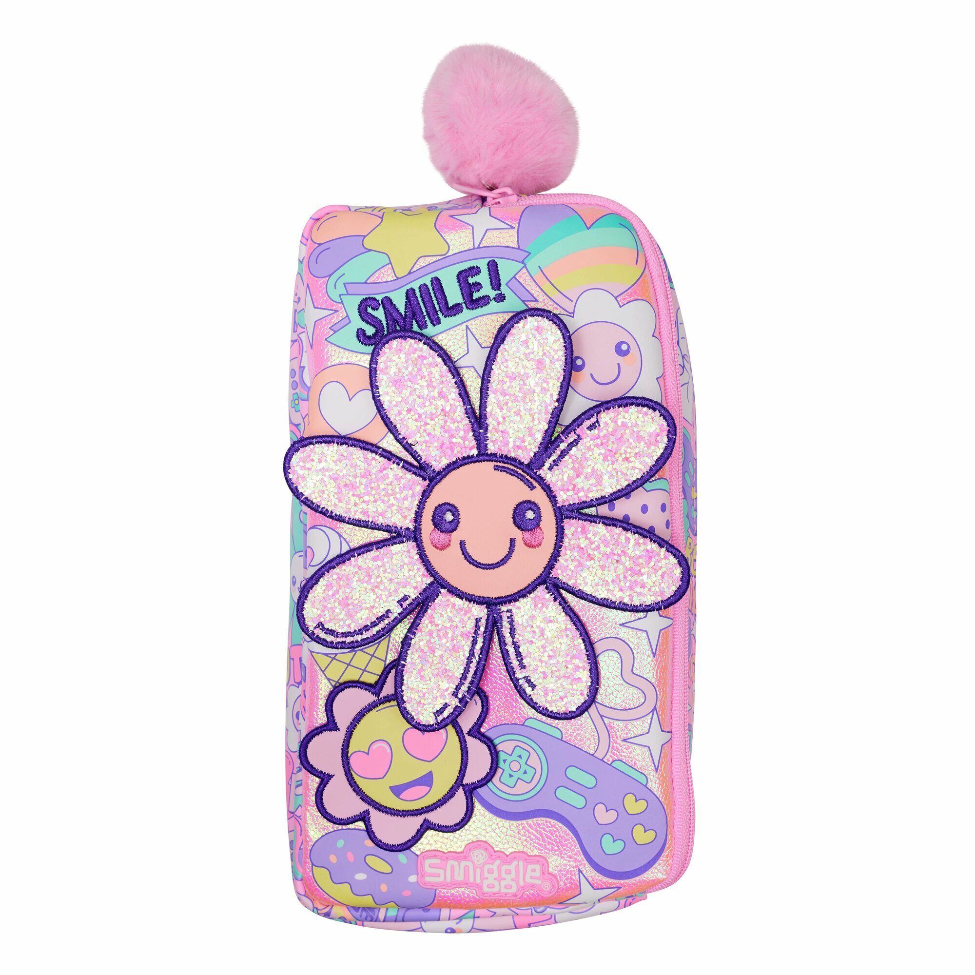 Smiggle Розовый подсолнух двойной пенал новый, 22x12x5см