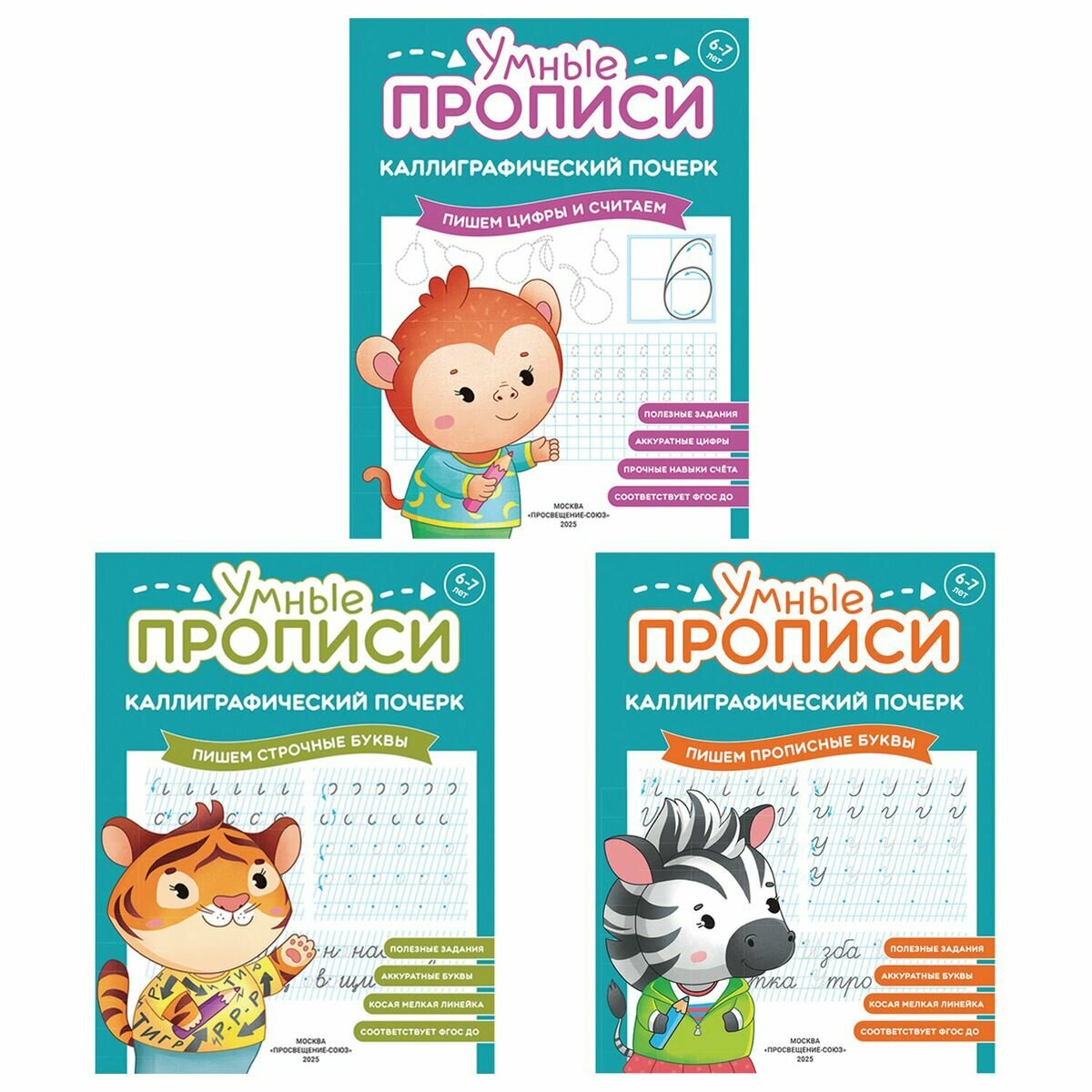 Прописи "Умные прописи каллиграфический почерк", 6+, комплект 3 шт, 48 стр, 165x215 мм, просвещени (90-0413-01), 60 шт.