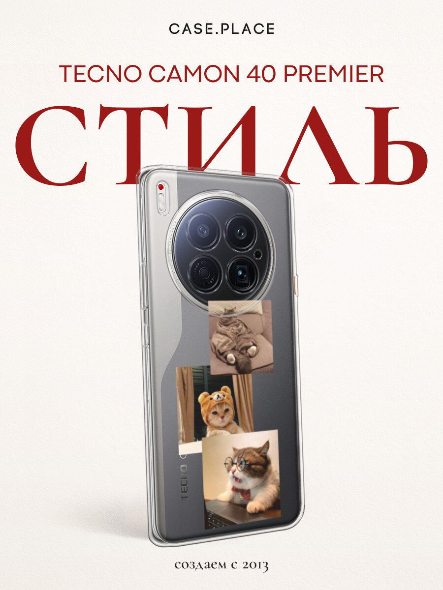 Чехол на Tecno Camon 40 Premier / Текно Камон 40 Премьер с принтом Домашние коты, прозрачный