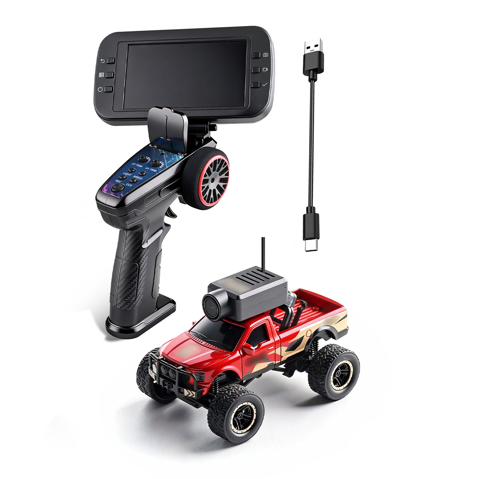 Мини-радиоуправляемая машинка 1:64, внедорожник 2,4G 4WD FPV с дистанционным управлением и экраном дисплея, HD-камерой, гироскопом, светодиодными фонарями, модель автомобиля, управляемая через приложе