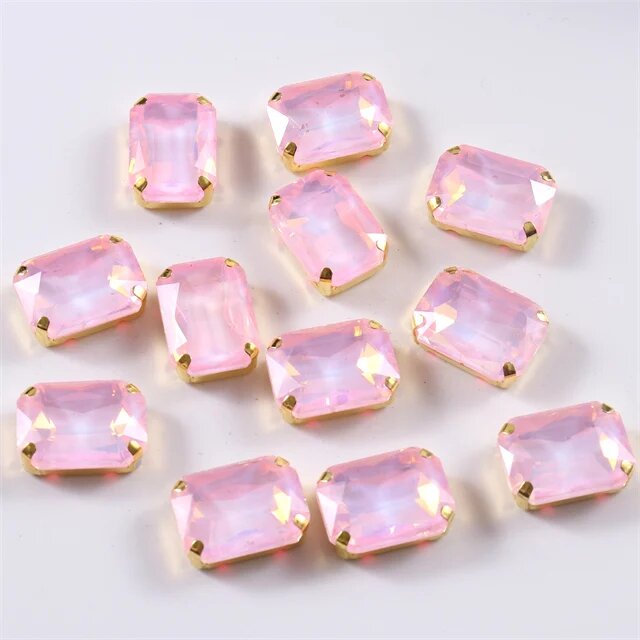 Стразы стекло прямоугольные с когтем Mid-July 20 шт Pink AB