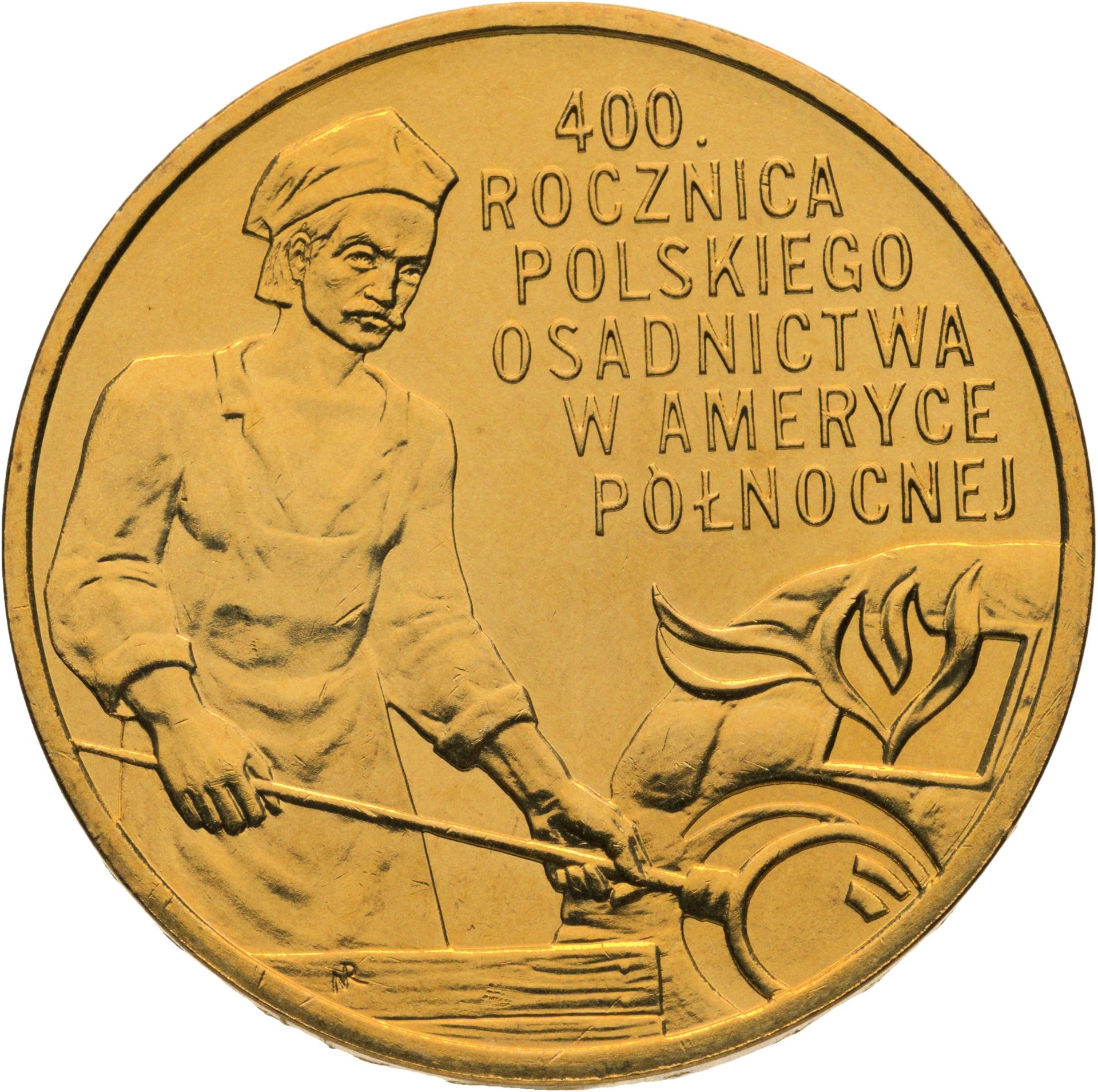 Польша 2 злотых 2008 "400 лет поляки в Америке", Латунь, в сохранности UNC