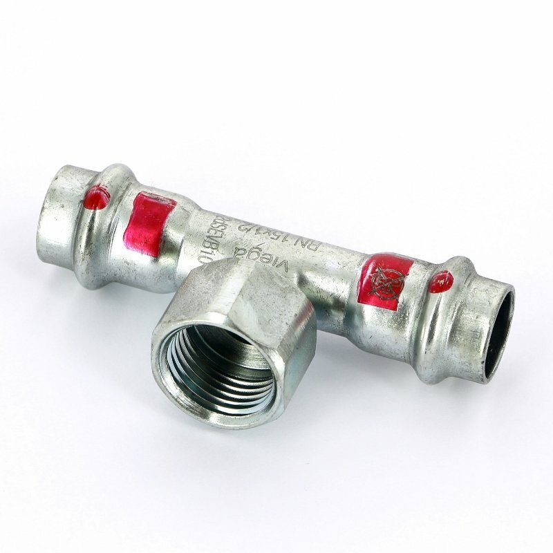 Тройник пресс-В 15x1/2"x15 оцинкованная сталь Prestabo VIEGA