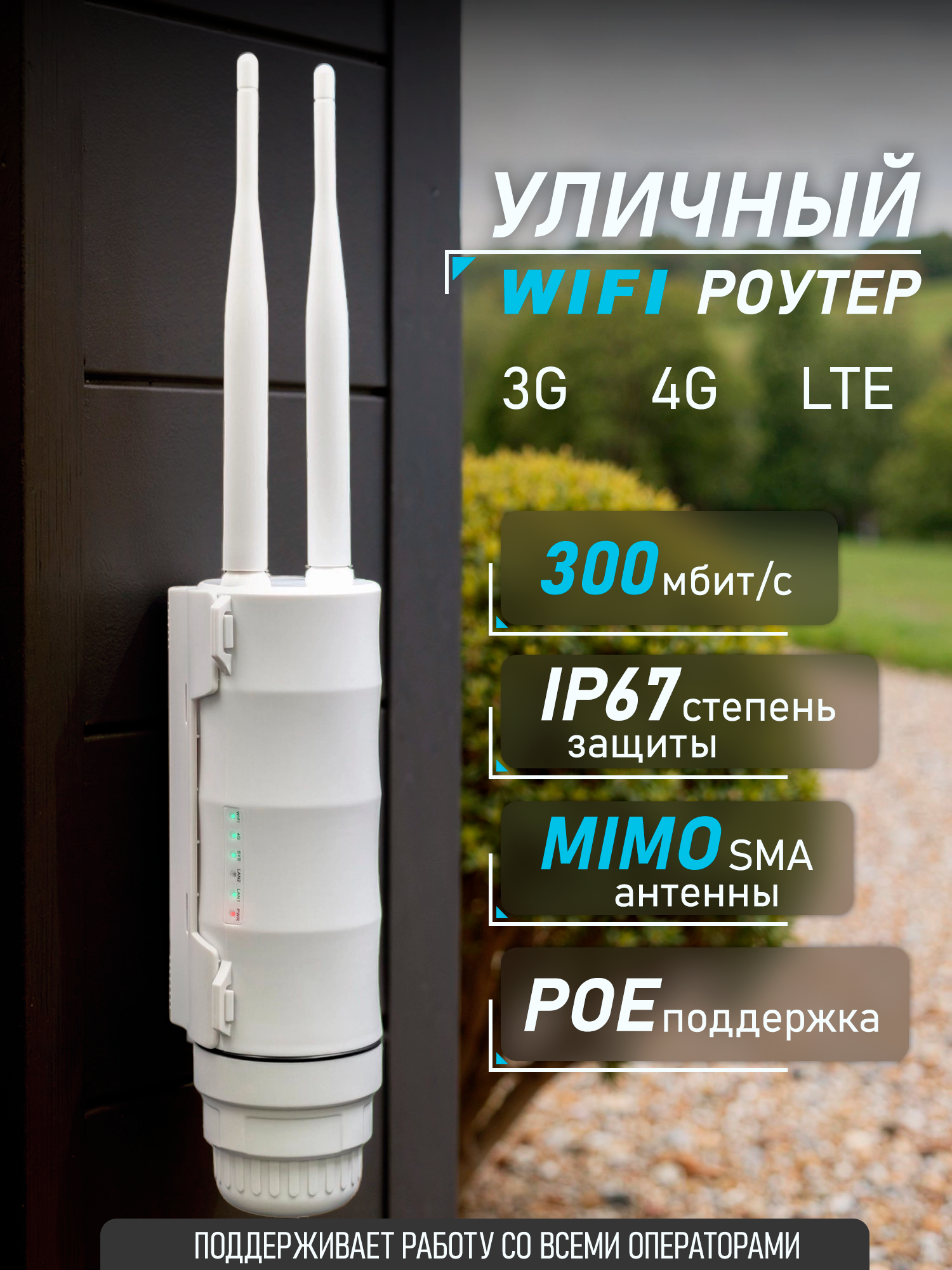 Уличный роутер 4G WIFI маршрутизатор сетевая точка доступа + cлот для SIM-карты CPF909 Outdoor IP67 MIMO, питание PoE + режим моста ( репитера Wi-Fi )