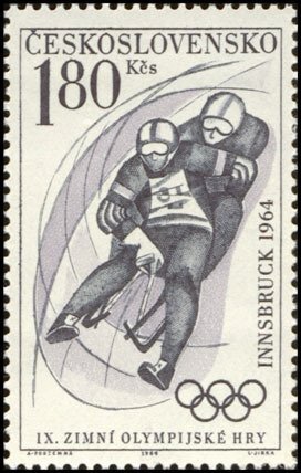 (1964-002) Марка Чехословакия "Санки" Зимние Олимпийские Игры 1964, Инсбрук III