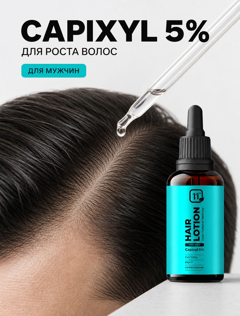 Лосьон для роста волос, бороды и усов. Сыворотка Капиксил 5% средство уход за волосами. Против выпадения и восстановления от 11i professional, 30 мл.