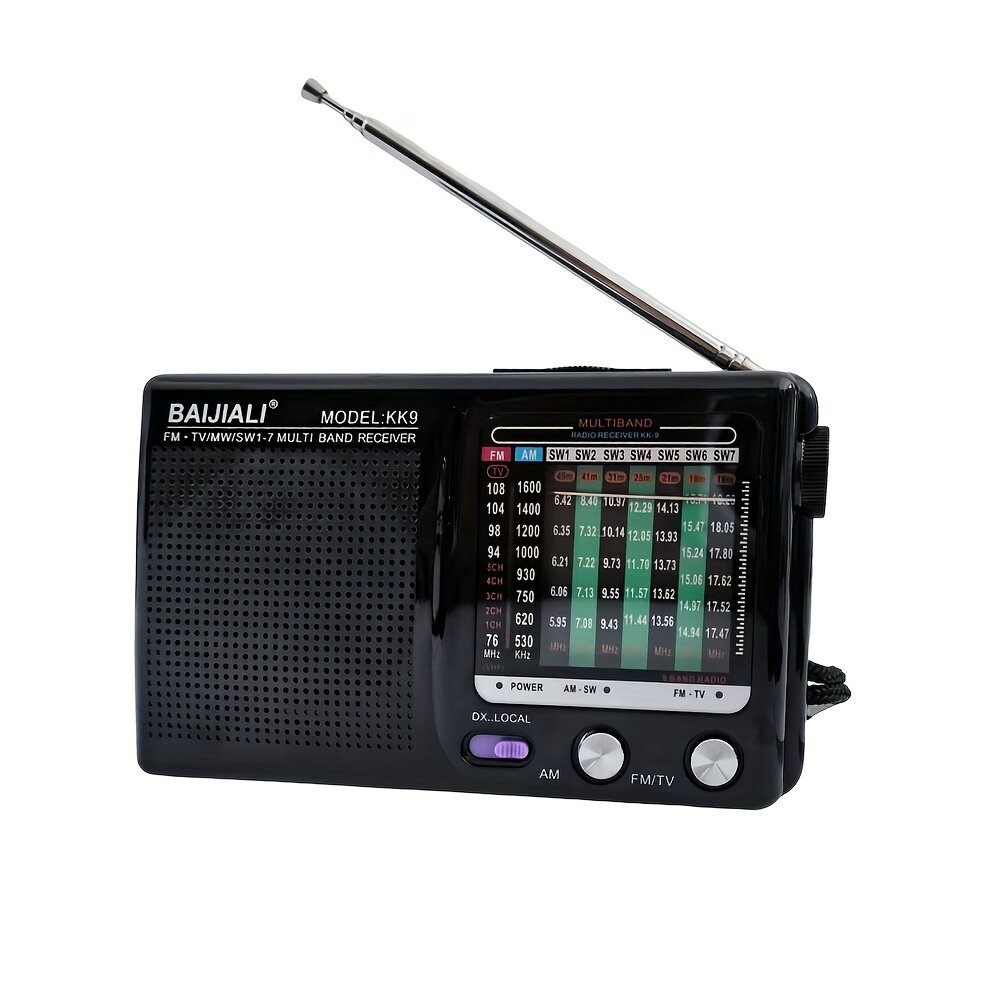 Портативный FM/AM/КВ-радиоприёмник с ЖК-дисплеем 5,2 дюйма, автономное питание от батареек, чёрный