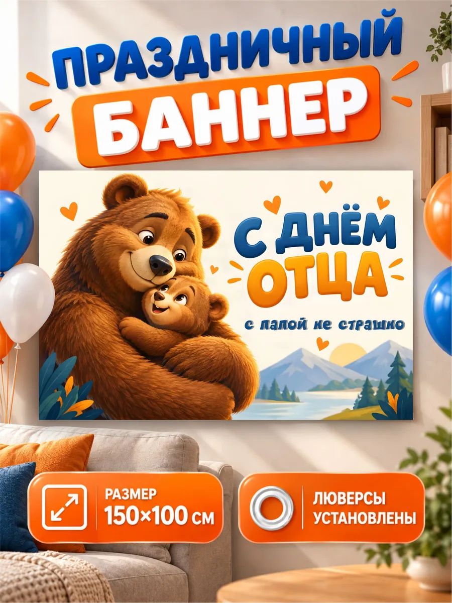 Баннер с Днем отца для фотозоны с люверсами