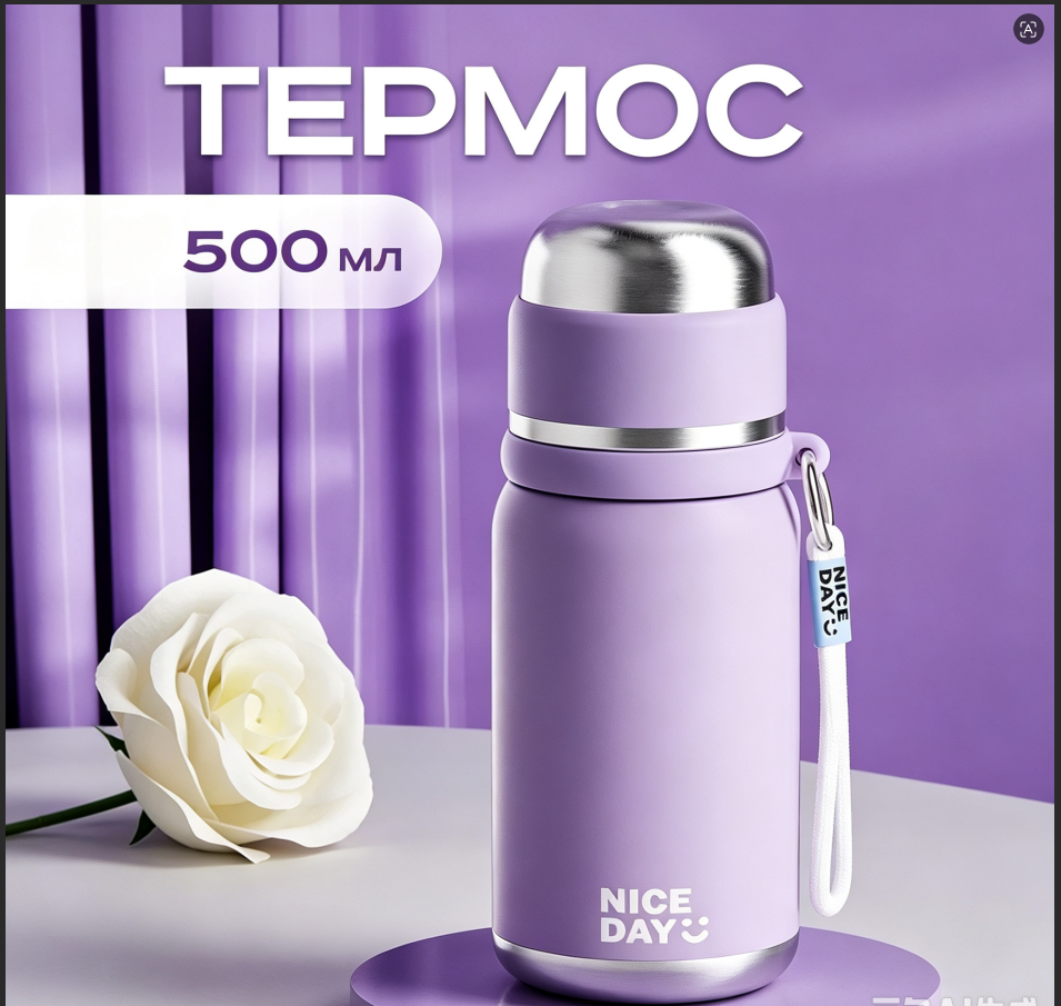 Термос‑бутылка Nice Day 500 мл, нержавеющая сталь, герметичный с ремешком