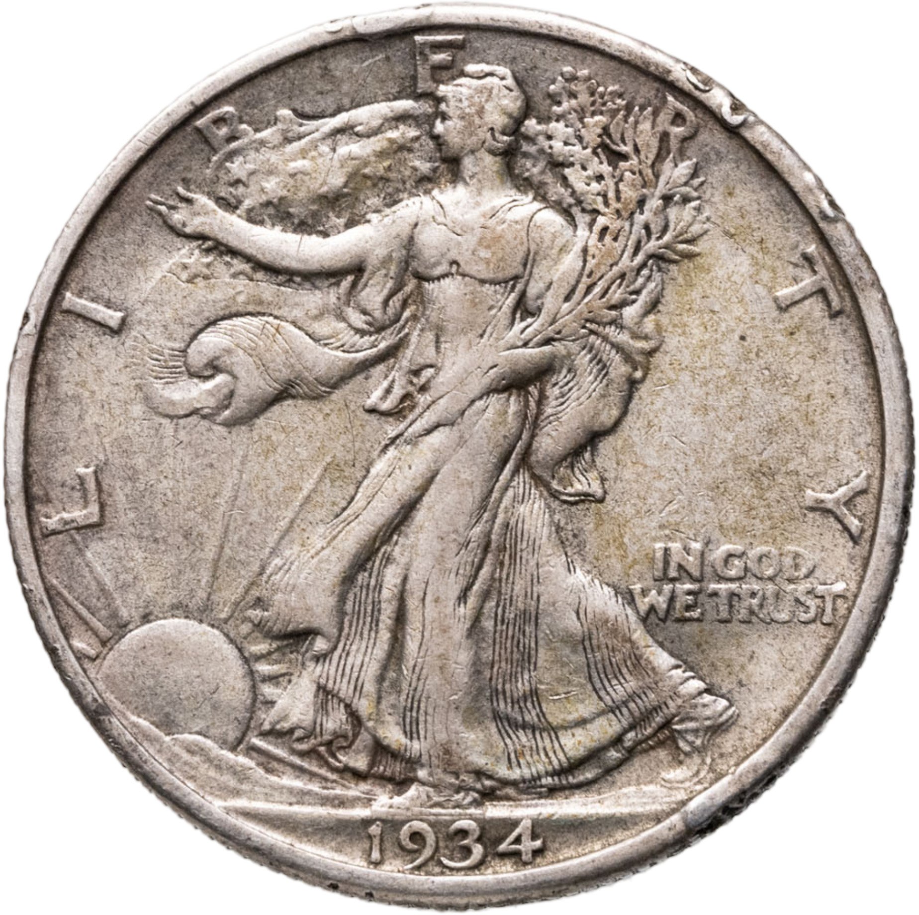 США 50 центов 1/2 доллара, half dollar 1934 "Walking Liberty Half Dollar", Серебро 900, в сохранности VF-XF