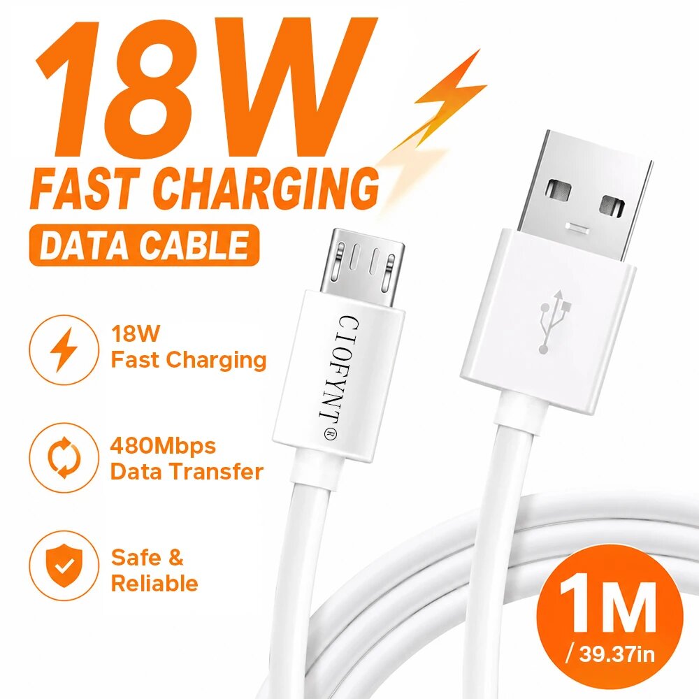 Кабель Micro USB CIOFYNT, 1 М, Быстрая Зарядка 18 Вт, 2 А И Передача Данных 480 Мбит/с, Прочный, Не Спутывается, Для Samsung
